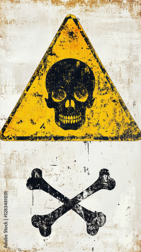 Skull and Crossbones Warning: A vintage danger sign featuring a skull ...