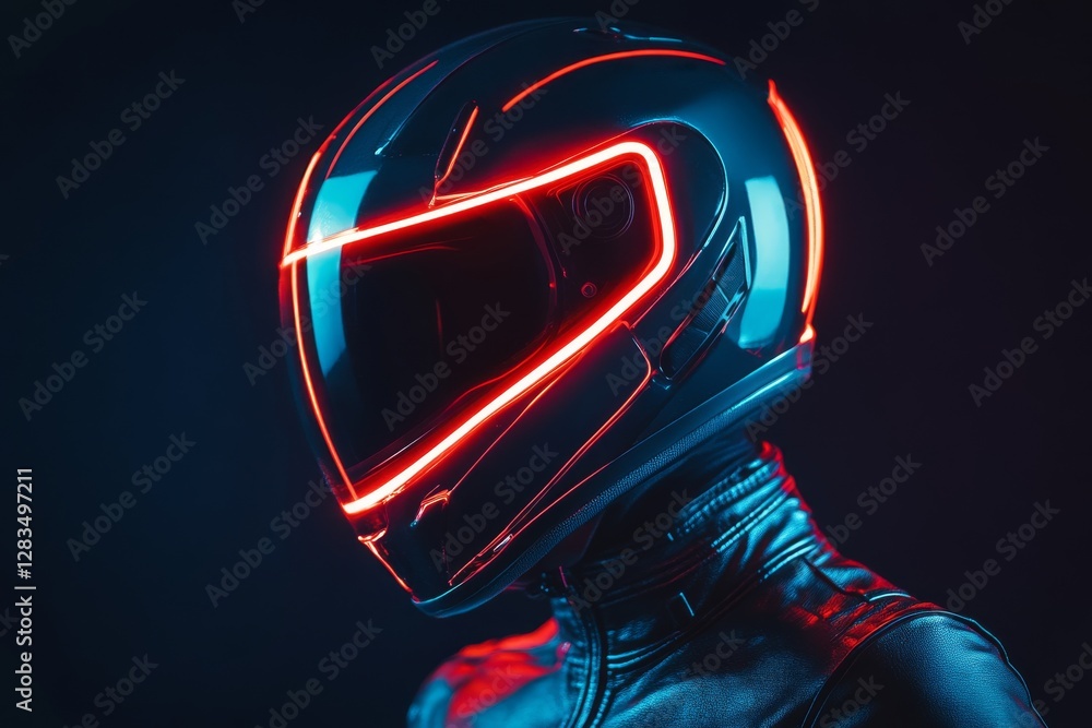 Motorcycle rider with illuminated helmet showcases modern design in ...