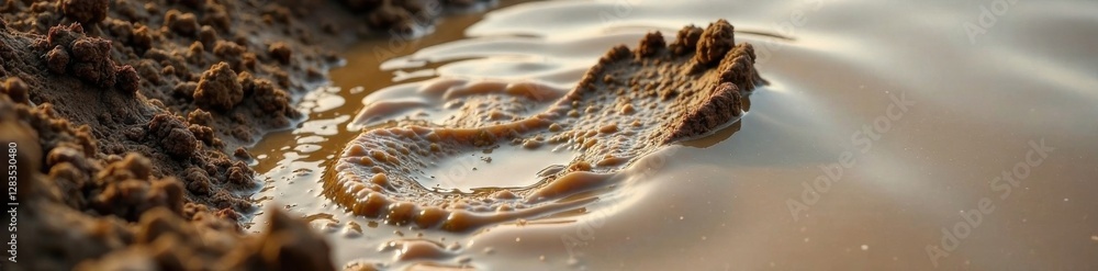 Footprint in muddy pool with water splashing around it, nature ...