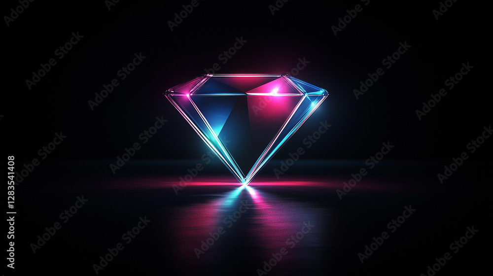 Black background with neon light lines forming an empty diamond shape on the left and right ...