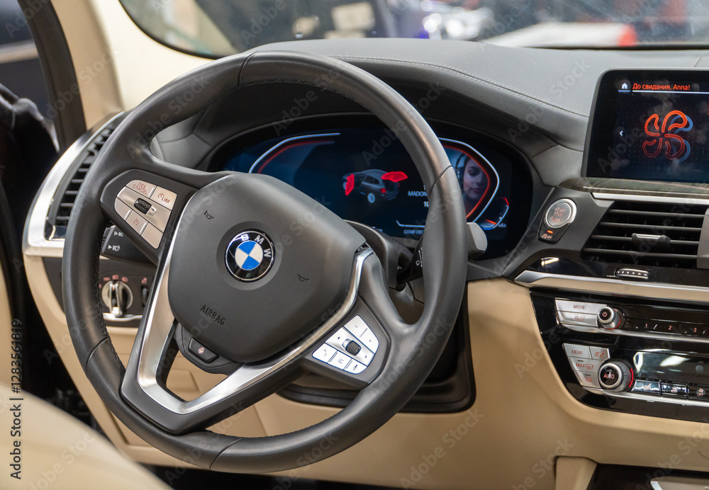 BMW X3 xDrive (G01) steering wheel, dashboard, gear shifting. Beige ...