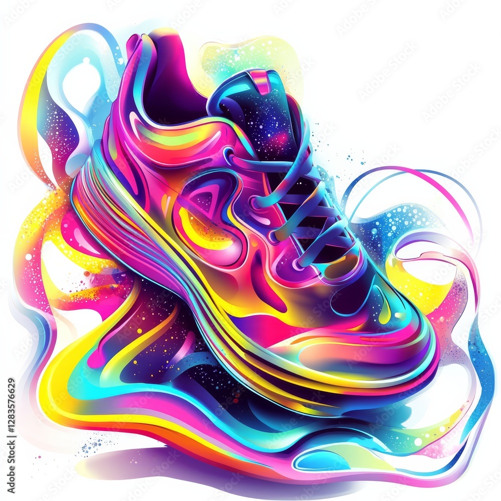 Rainbow Running Shoe: A vibrant, artistic illustration of a running ...