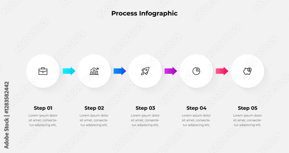 Infographic five steps business process. The design integrates ...