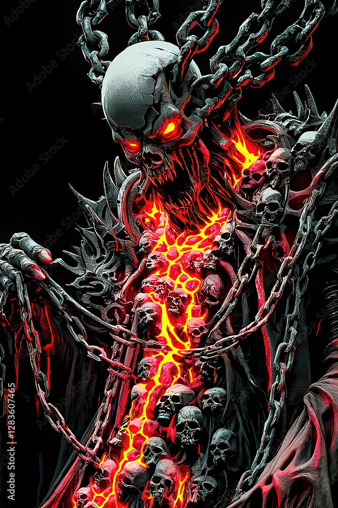 Monstrous demon emerges, a horror creature in dark fantasy. Demonic Knight of the Underworld in ...