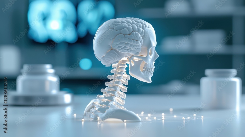 Anatomical Model of Human Skull and Spine Displayed in a Medical ...