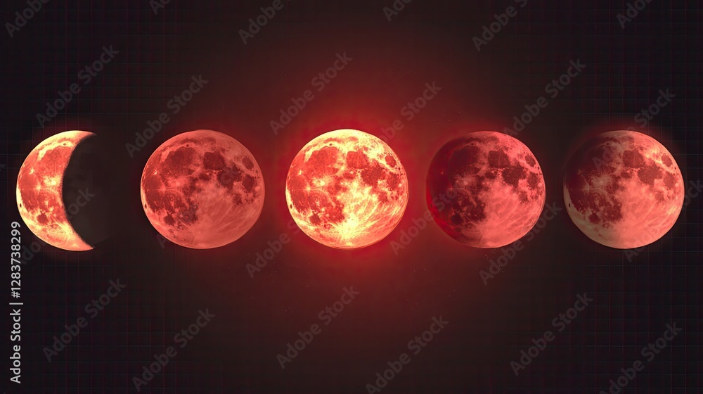 Red moon phases isolated transparent background, eclipse illustration ...