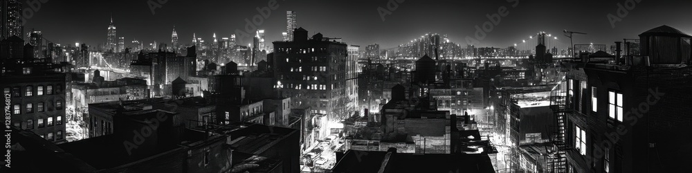 Monochrome Manhattan: Panoramic Nightscape of New York Cityâ€™s Iconic ...