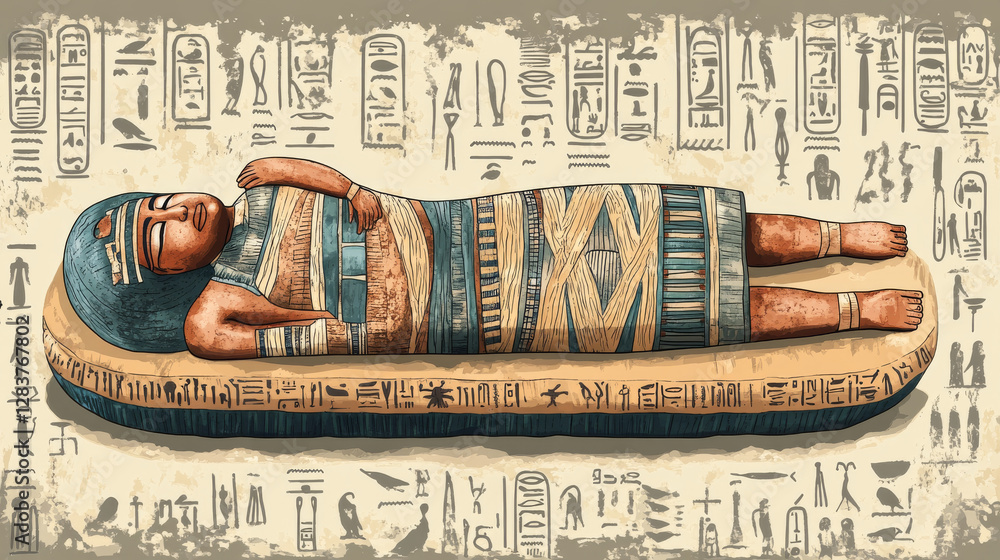 Mummy creation cartoon vector illustration. Stages of mummification ...