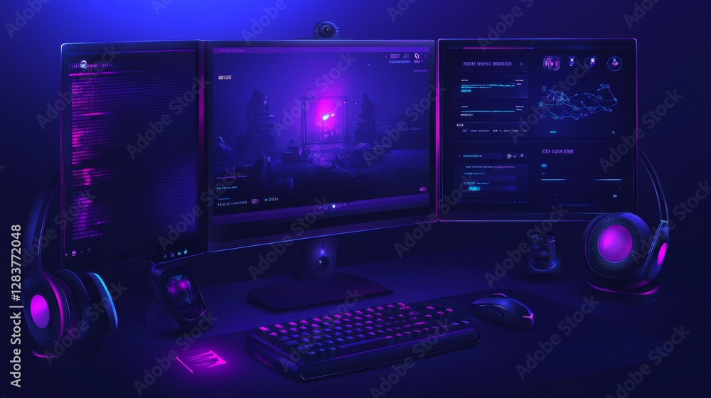 Overlay panels for live game stream and glossy buttons. Webcam video ...