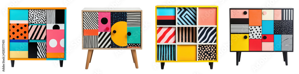 Colorful and visually striking modular shelving units with retro ...