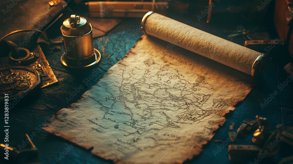 Old parchment scroll for magic ui game cartoon. Papyrus paper roll with ...