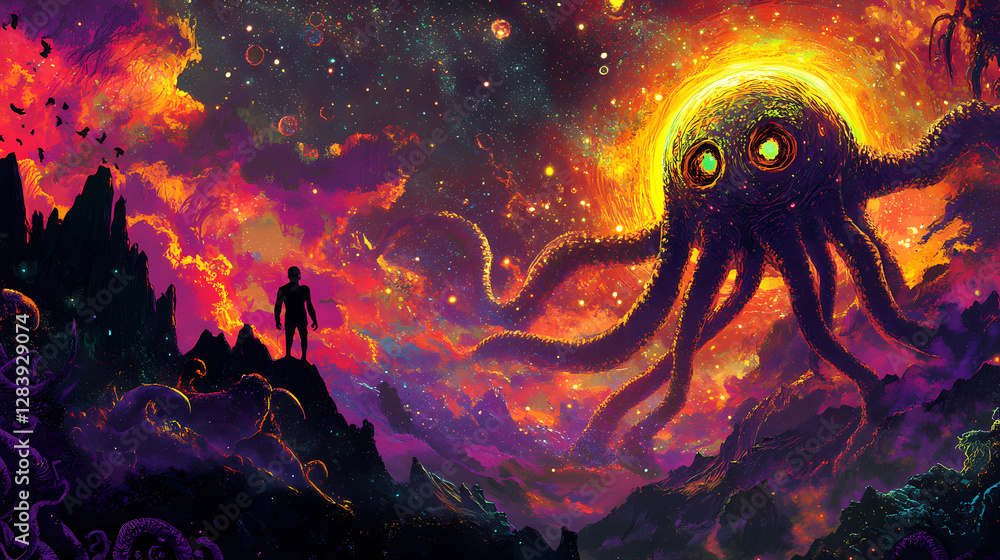 Cosmic fear: surreal entities in a psychedelic horror landscape ...