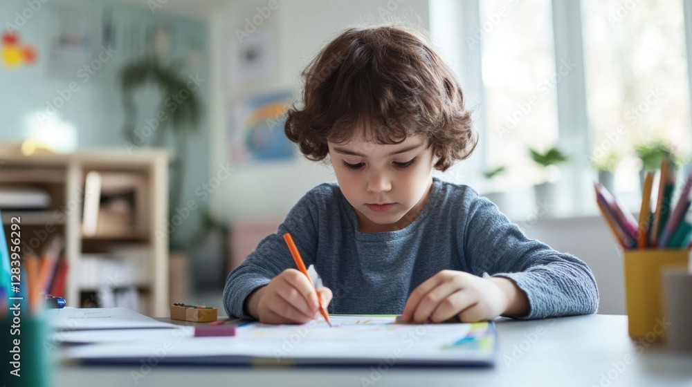 Learning difficulty child using a color-coded chart to practice reading ...
