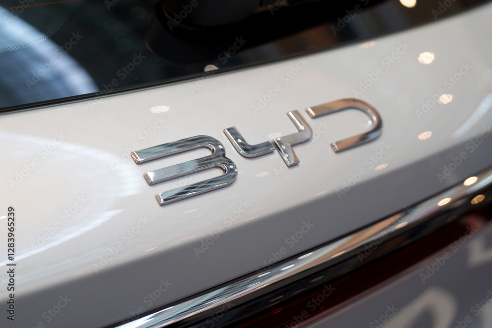 Penang, Malaysia - Feb 22, 2025: Close-up of the sleek front design of ...