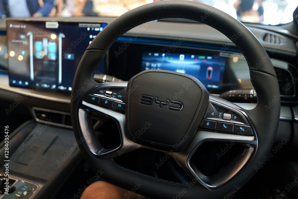 Penang, Malaysia - Feb 22, 2025: A look inside the BYD electric car ...