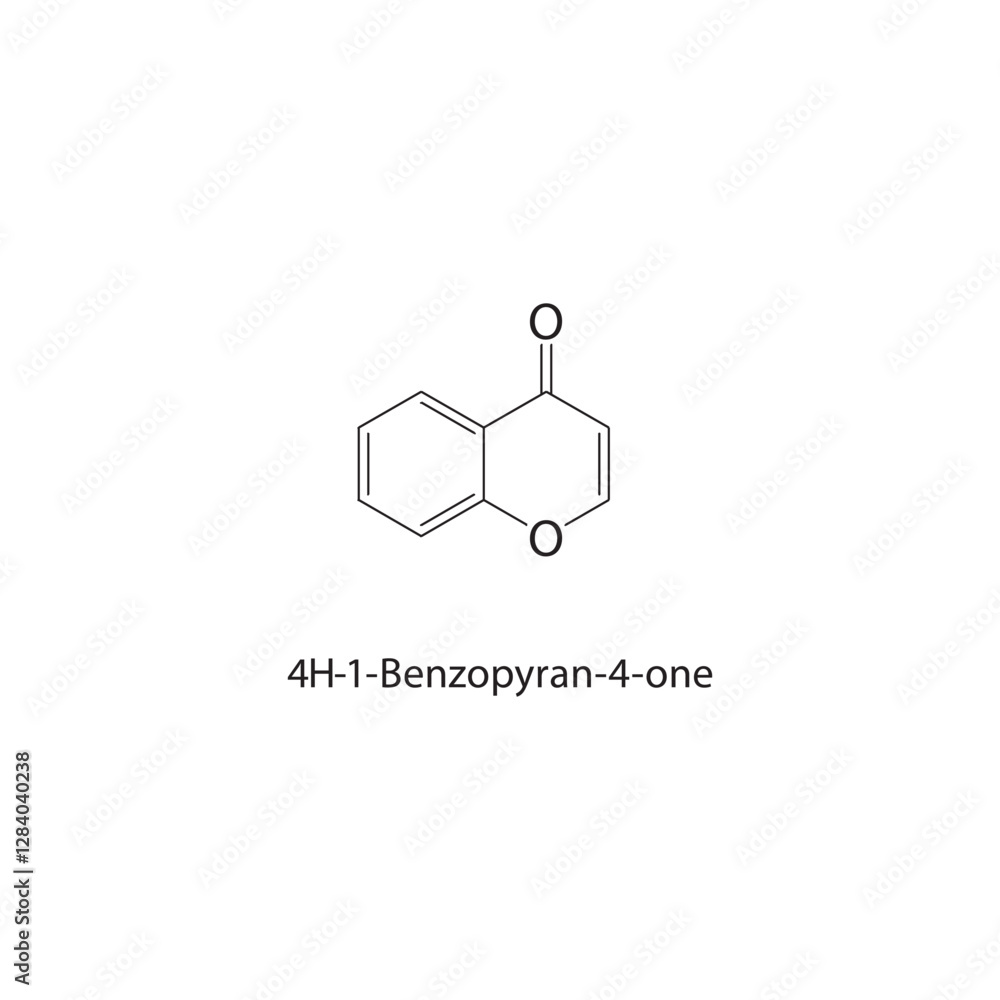 4H-1-Benzopyran-4-one skeletal structure.Flavone compound schematic ...