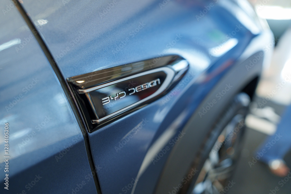 Penang, Malaysia - Feb 22, 2025: A detailed close-up view of the BYD ...