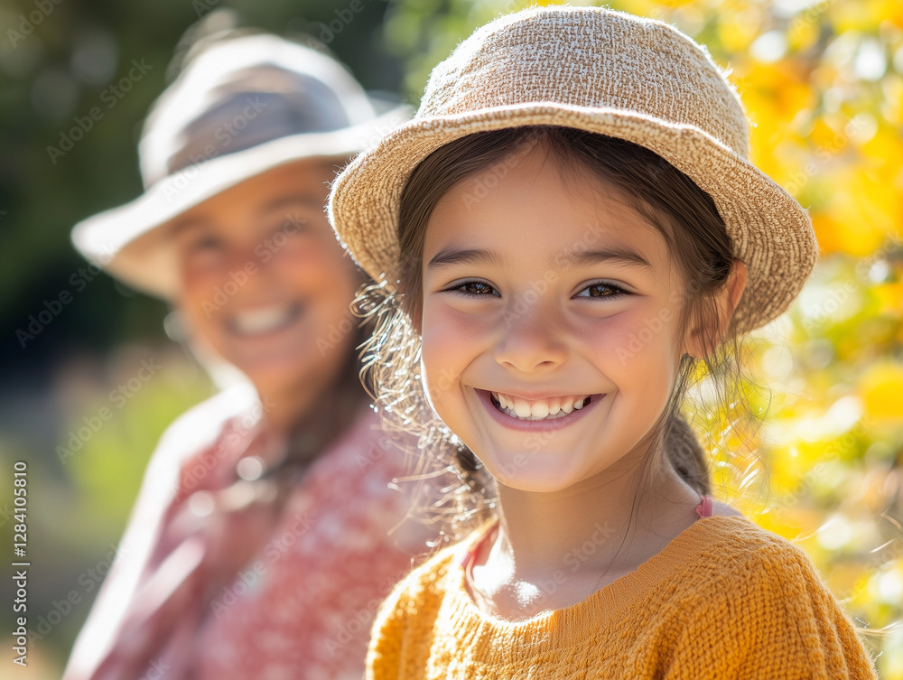 A cute little girl wearing a straw hat smiles at the camera, and her ...