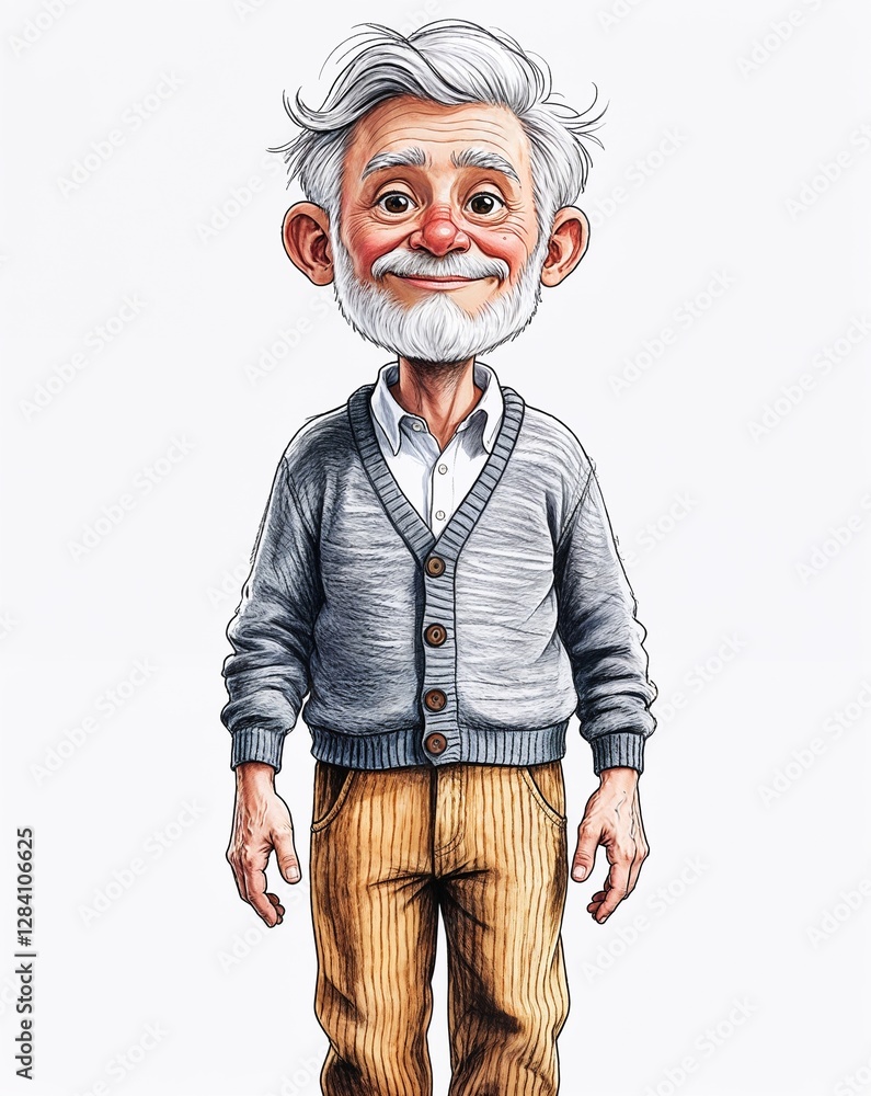 cute old man in cardigan and corduroy pants whole body child like ...