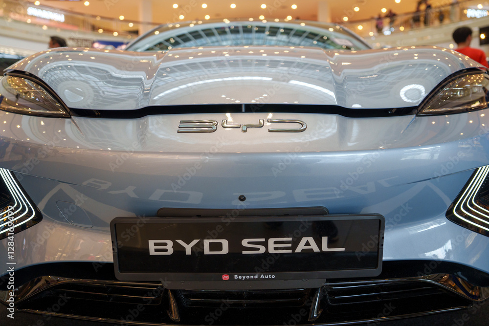 Penang, Malaysia - Feb 22, 2025: Close-up of the sleek front design of ...