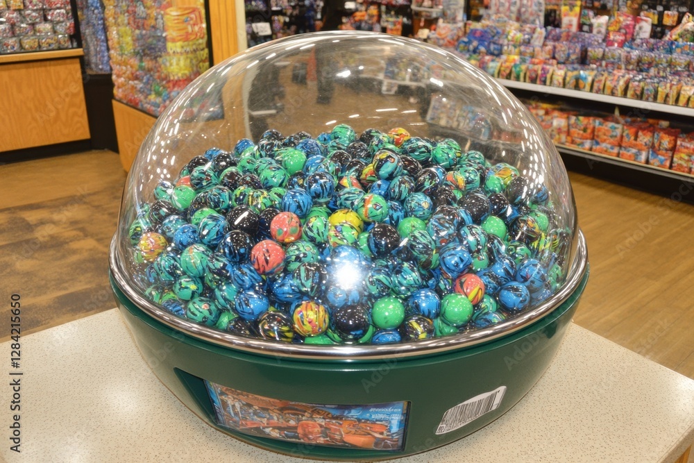 Gumball Vending Machine with Green Base and Clear Dome Full of Colorful ...