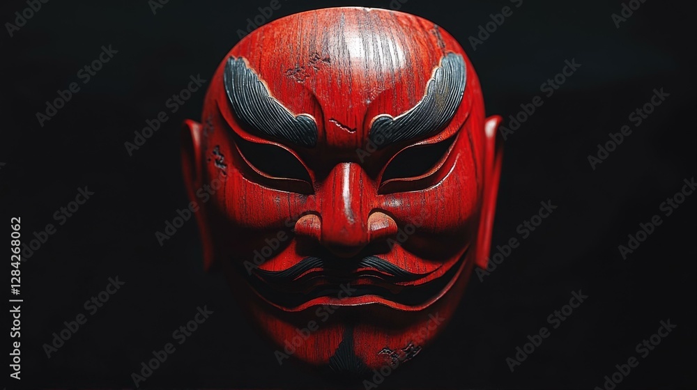 Intricate Red Tengu Mask Detailed Craftsmanship Wood Carving Symbol of ...