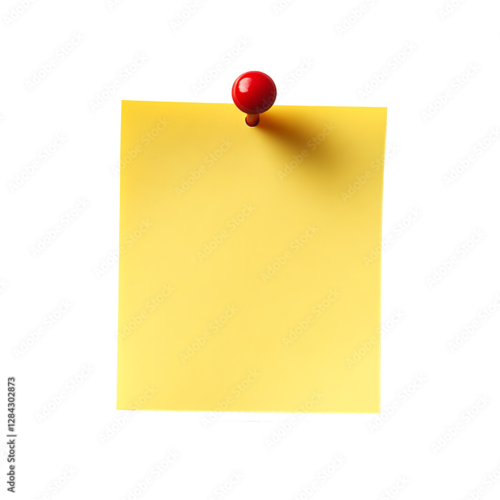 Yellow sticky post it note with red pushpin, isolated on transparent ...