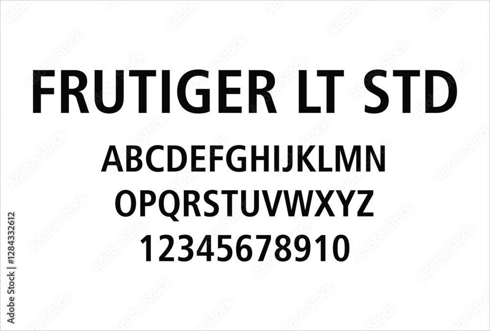 Frutiger LT Std font for logo and headline. Isolated vector typeset ...