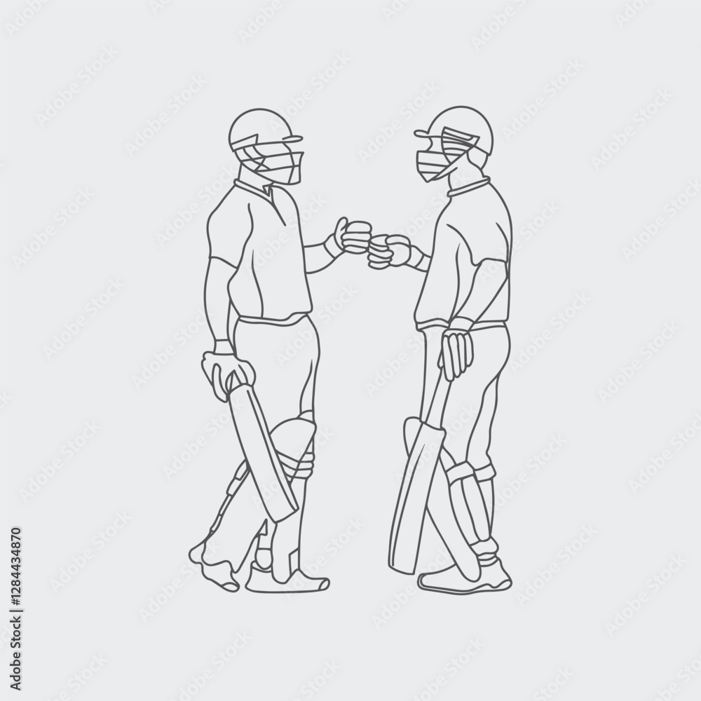 Dynamic Cricket Sport, One Line Drawing of Cricketer in Action. Two ...