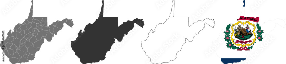 West Virginia state of USA. West Virginia flag and territory. States of ...