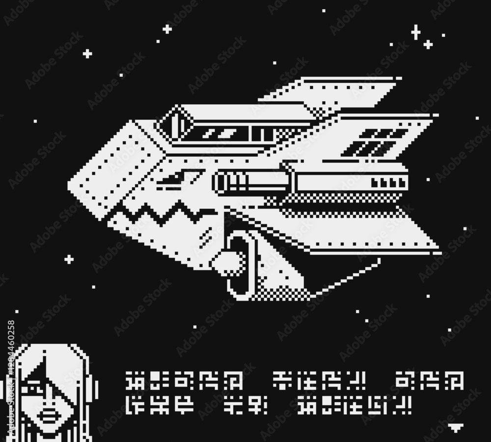 Spaceship, sci-fi 8-bit pixel art style for video game background ...