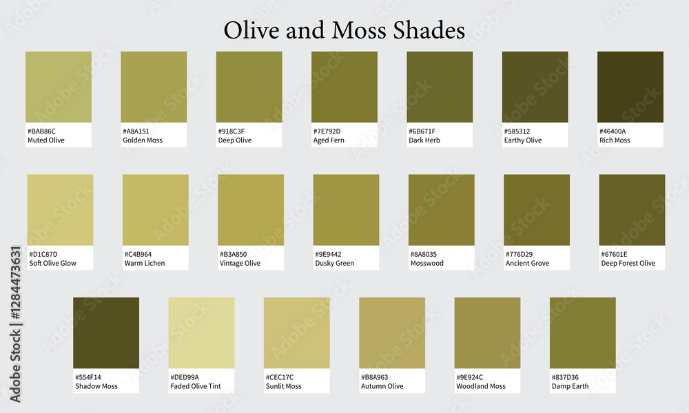 Color Palettes 20 Shades of Olive and Moss - Green, Warm, Military ...