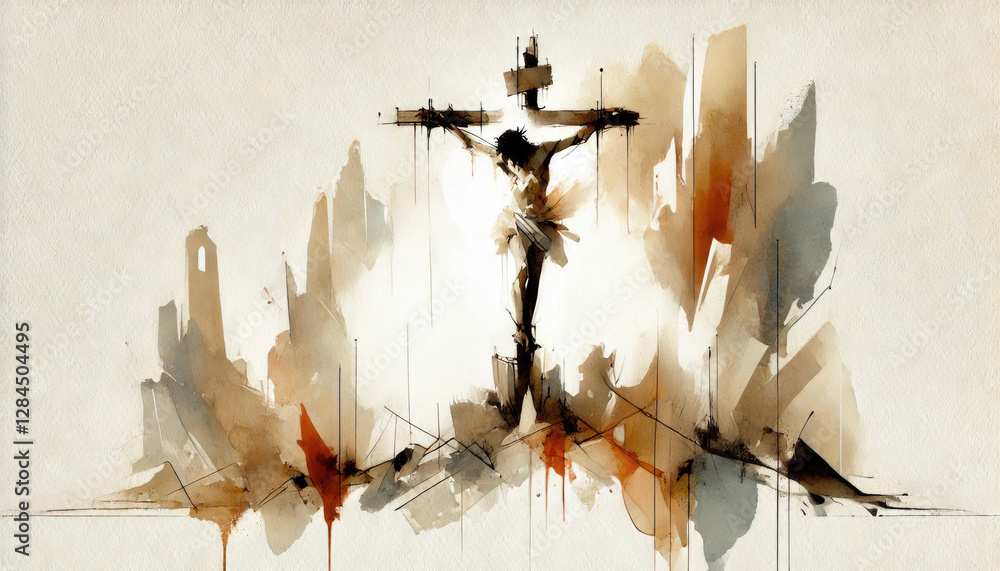 Good Friday. Abstract watercolor painting of Jesus Christ on the cross ...