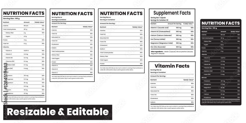 nutrition facts, supplement facts, vitamin facts template, nutrition ...