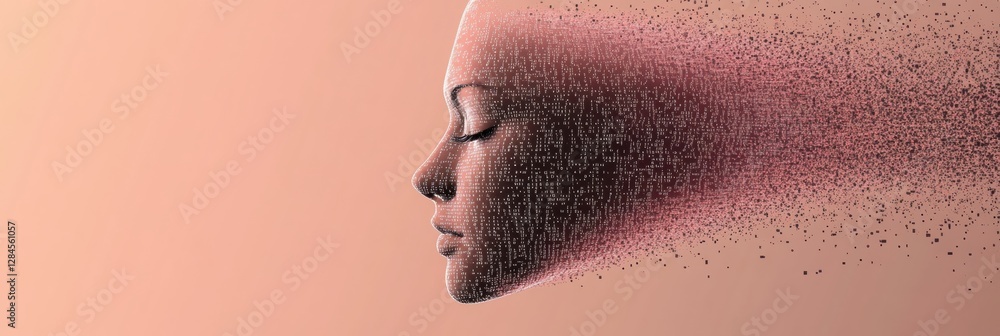 Human face dissolving into binary code illustrating futuristic AI and ...