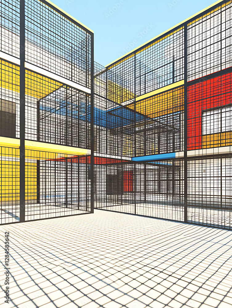 Geometric building exterior featuring Mondrian-inspired primary colors ...