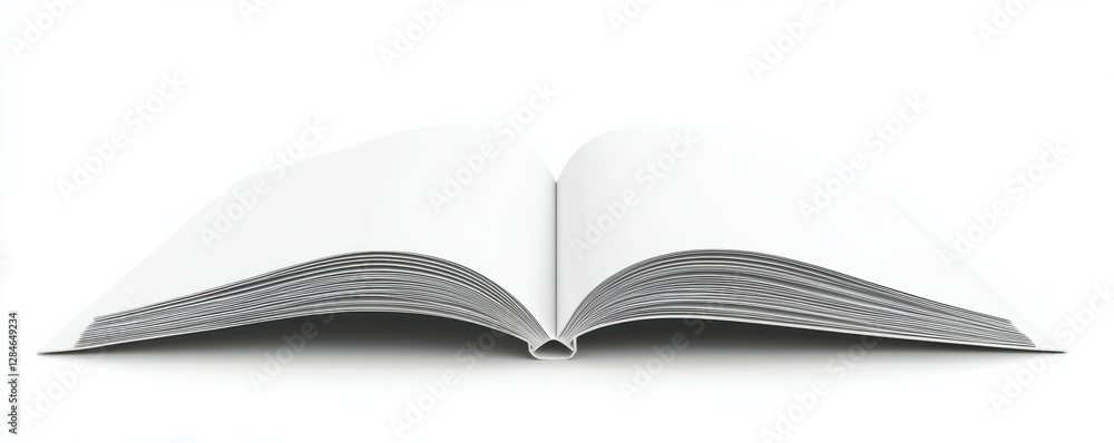 Blank open book laying flat, featuring crisp white pages and a seamless ...