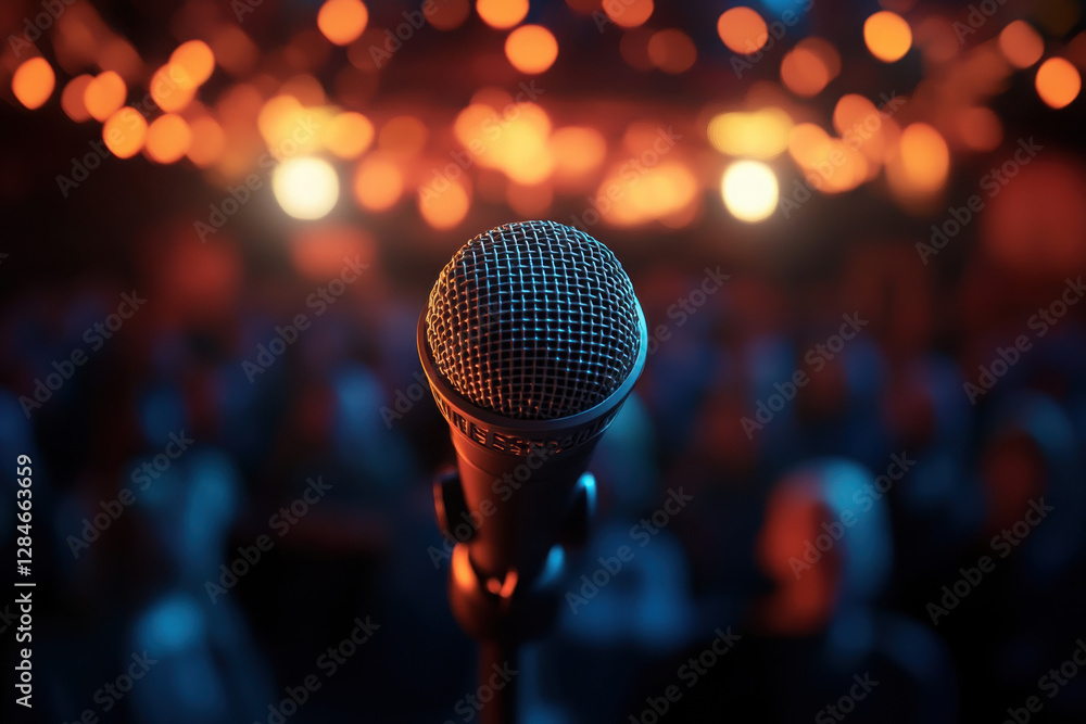 microphone with bokeh light background, stand up comedy show, karaoke ...