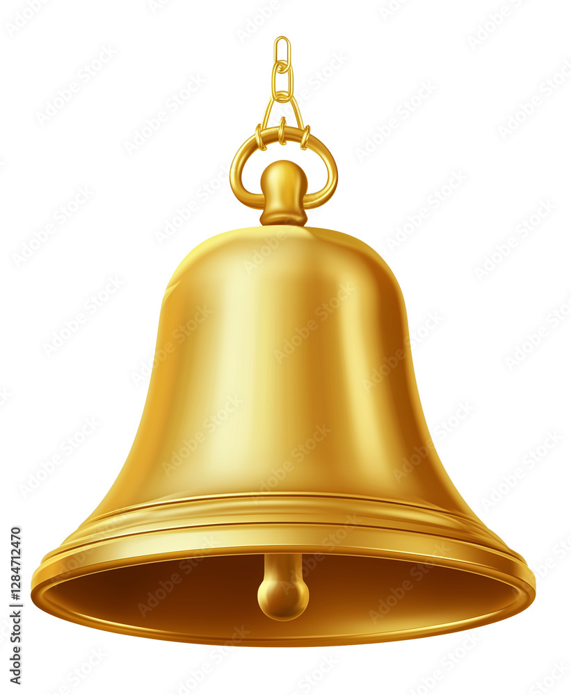 3D model of a golden notification bell isolated on transparent ...