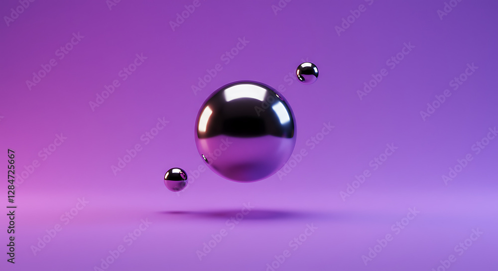Floating Chrome Spheres on Vibrant Purple Gradient Background, 4K ...