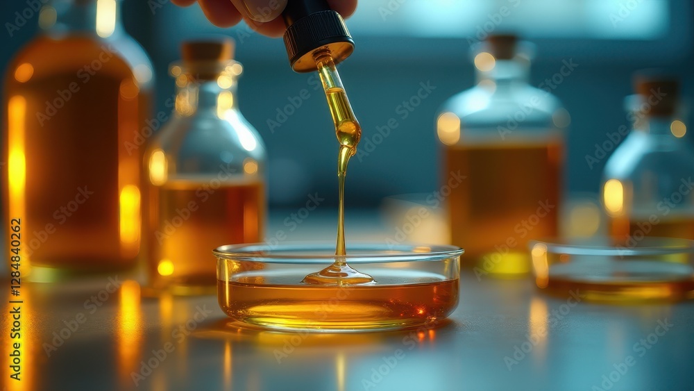 Syrup testing, A close-up front view of golden syrup dripping into a ...