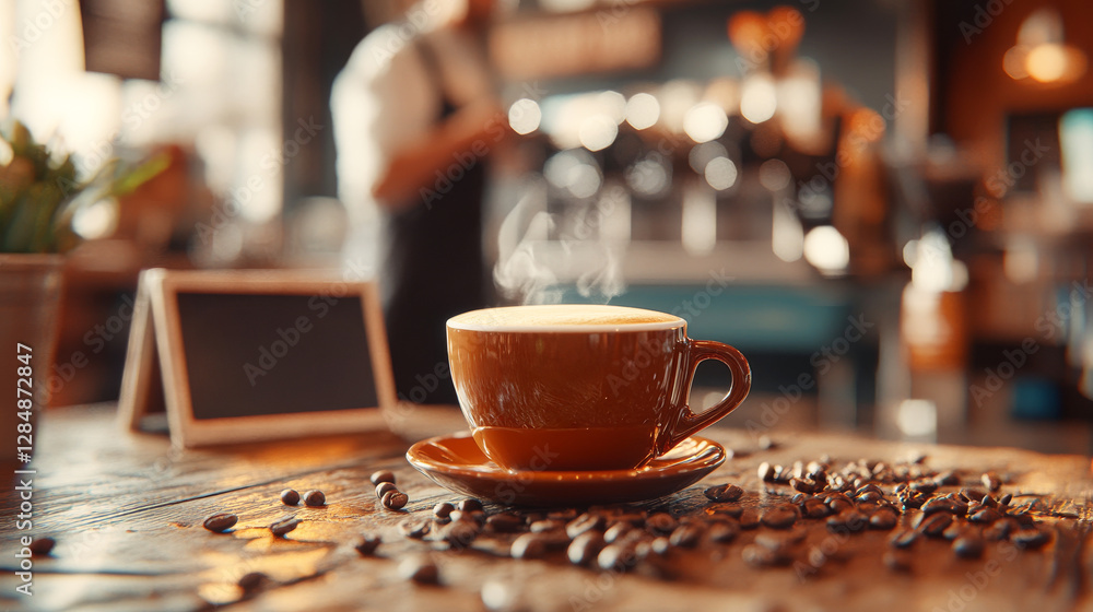 Aromatic Coffee Shop: A steaming cup of coffee, the focal point of a ...