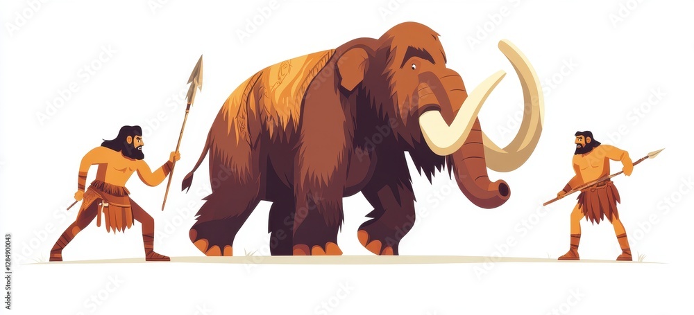Prehistoric Hunters and Woolly Mammoth in Pixel Art Illustration Stock ...