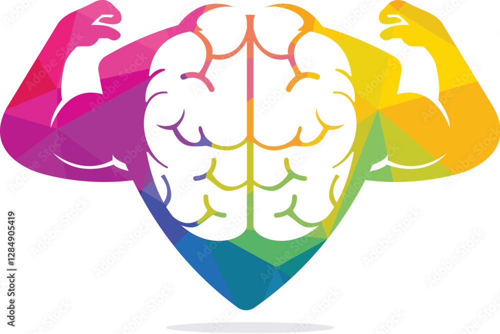 Strong brain vector logo design. Brain, intellect power. Willpower ...