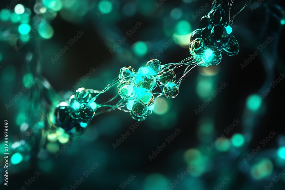 Photo realistic visualization of molecular amino acid structure glowing ...