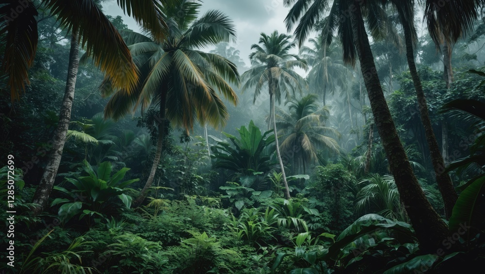 Captivating cartoon representation of a dense jungle landscape. Located ...