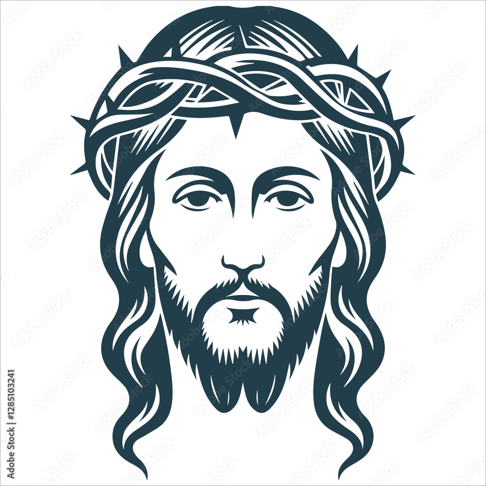 Image vectorielle Stock Jesus Christ Face Svg vector silhouette, Jesus ...