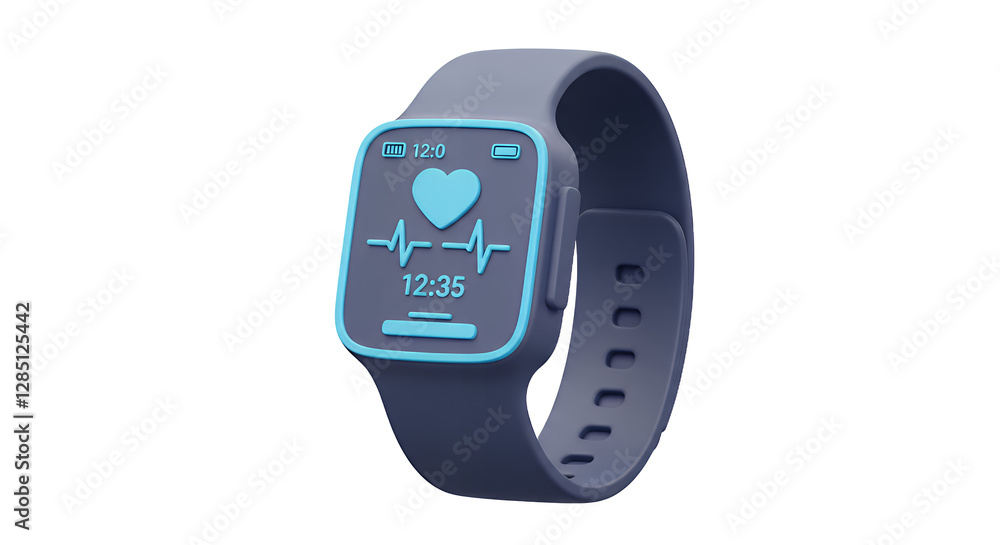 Smartwatch Displaying Heart Rate in Gray and Light Blue 3D Render Stock ...
