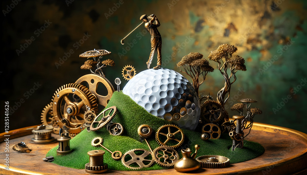 Golf A steampunk-inspired golf scene where the golf ball serves as a ...