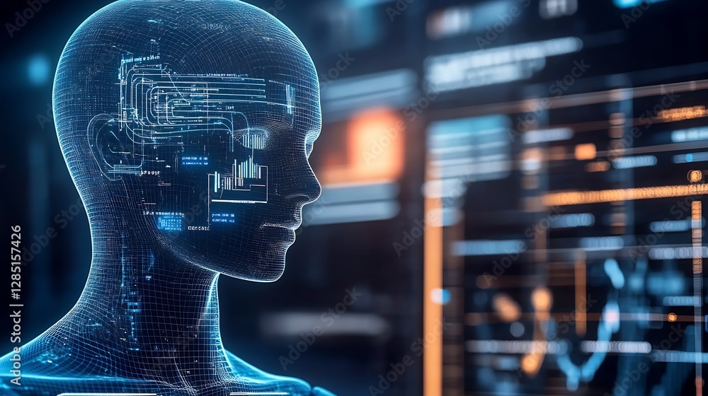 High-tech human silhouette with advanced data visualization ...